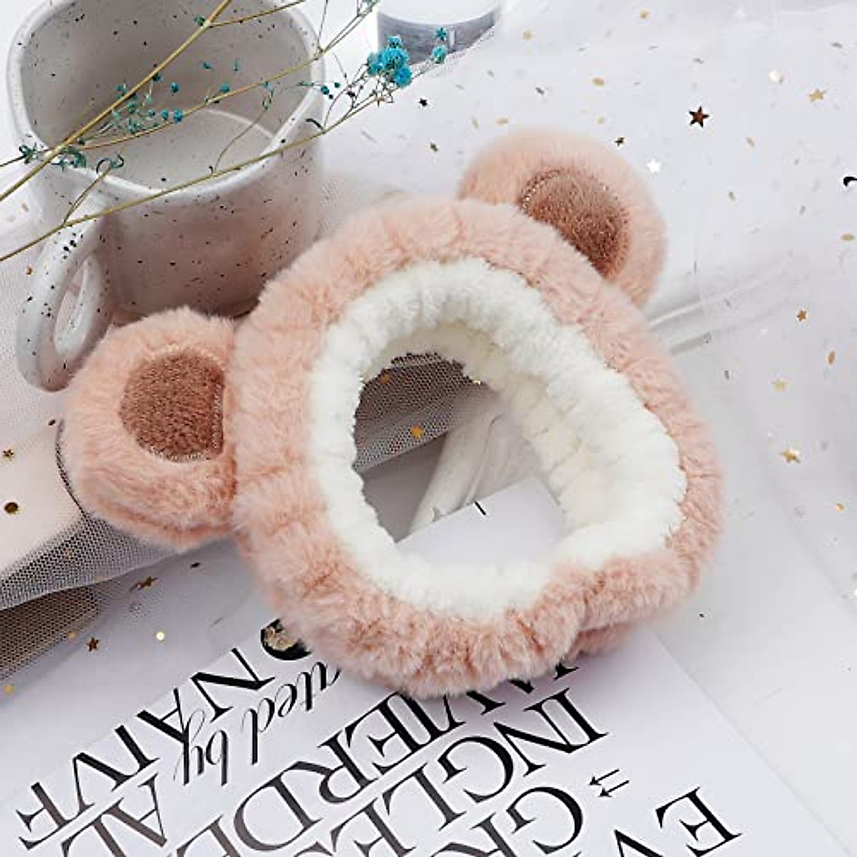 Hofar Hairband, 8 Count Bear-Brown Coral Fleece Hair Accessories with Cute Bear Ears, Practical Headband for Face Makeup, Costume Parties, Women, Girls, Unisex, Adult