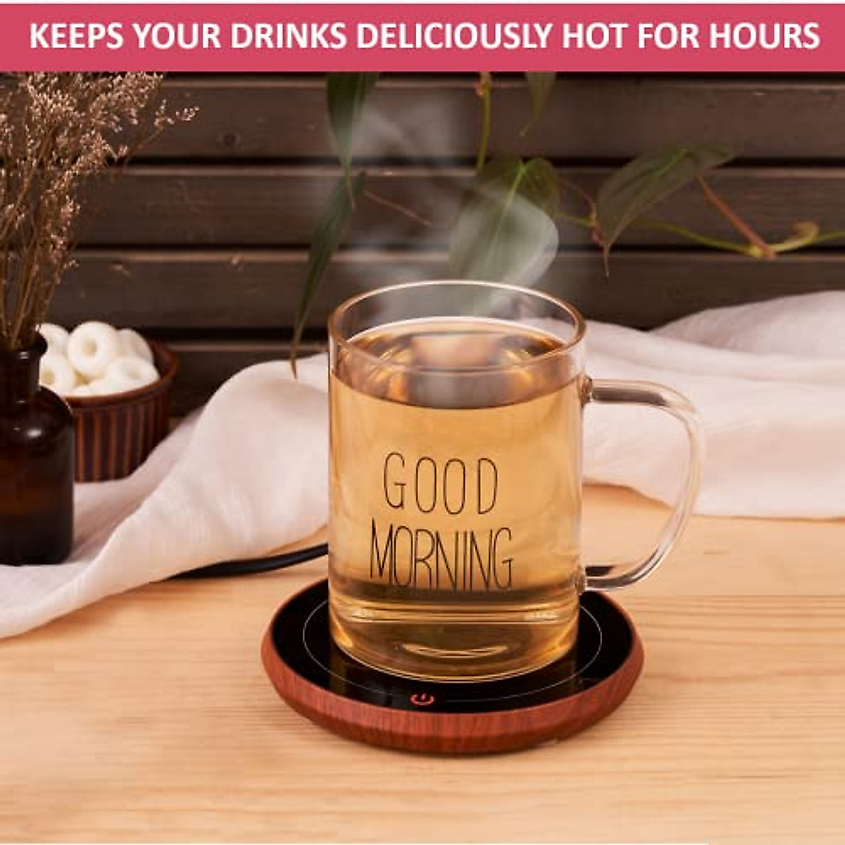 Nouvati Candle Warmer/Mug Warmer/Coffee Warmer for Desk Auto Shut-Off: Excellent Heating, 2 Heating Modes, Safety Features, Sleek & Compact; Tea Warmer (Wood Grain) 2.0