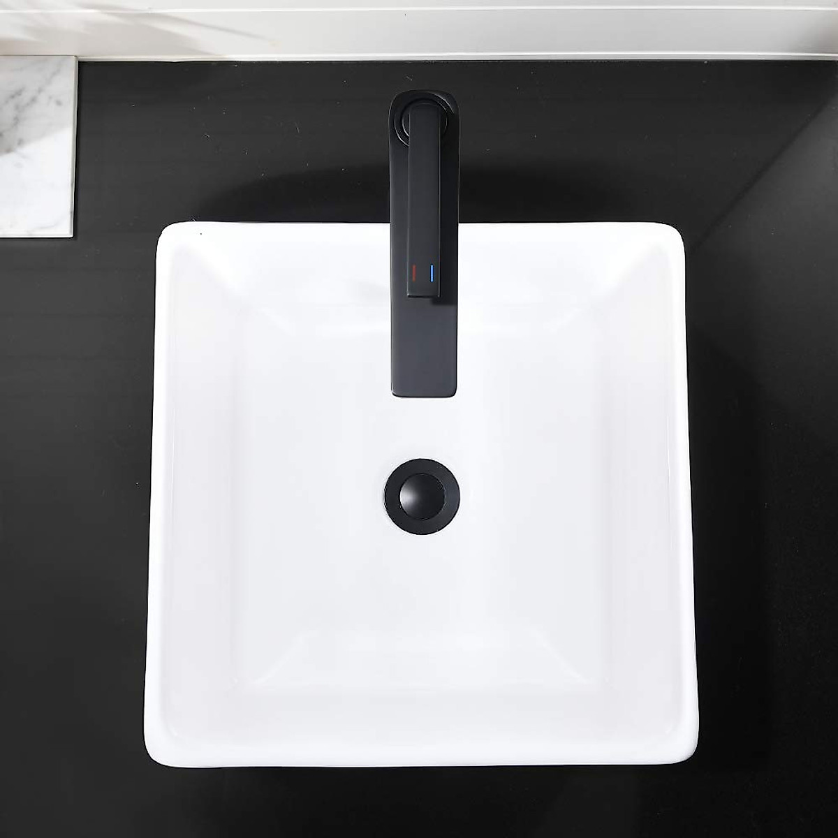 SOMRXO Bathroom Vessel Sink Square Vessel Sink For Bathroom 15"X15" Above Counter Bathroom Sink White Porcelain Ceramic Bathroom Vessel Sink Vanity Sink Art Basin