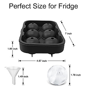 Silicone Ice Cube Trays Round Ice Cube Mold Spheres Ice Ball Maker (6 Round Ice Ball Black)