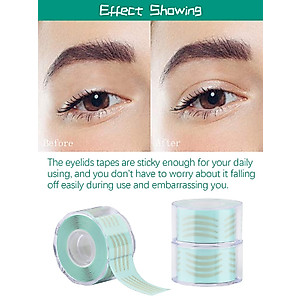 Lorvain 1800 PCS Breathable Eyelid Tape, 3 Rolls Single-sided Eye Stickers Sticky Natural Invisible Double Eyelid Sticker with Y Ford and Tweezers (Slim)