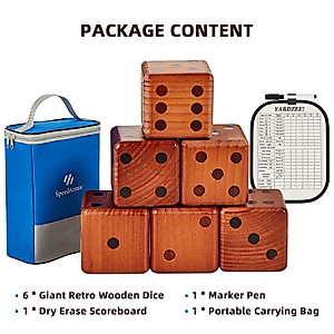 SpeedArmis Giant Wooden Yard Dice Set - Large Lawn yatzee Game with Scoreboard - Outdoor Beach Backyard Games for Teens Adults Family (Including Carry Bag)