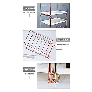 FSyueyun 2-Tier Makeup Shelf Organizer, Kitchen Spice Rack or Bathroom Countertop Organizer Vanity Bedroom Storage Tray (Gold)