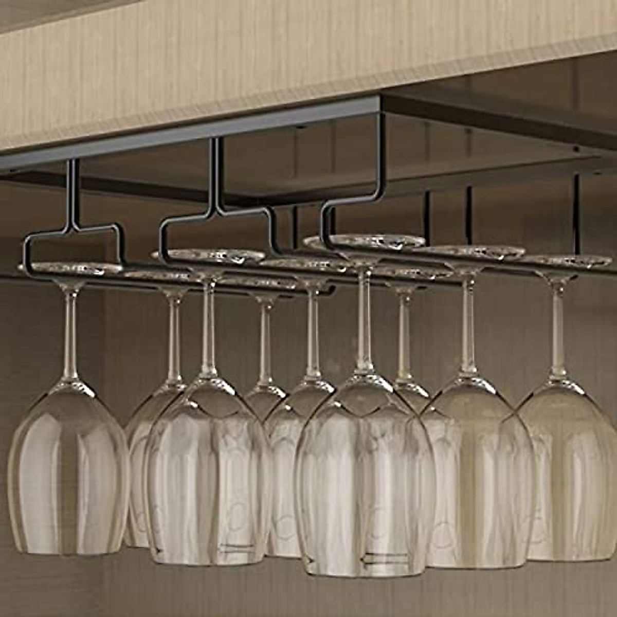 Onestep Club | 2 Wine Glass Holder Under Cabinet Screw Mounted with 2 Corkscrew Bottle Opener Glass Storage Rack for Kitchen Restaurant Undermount Metal Organizer Glasses Storage Hanger Black