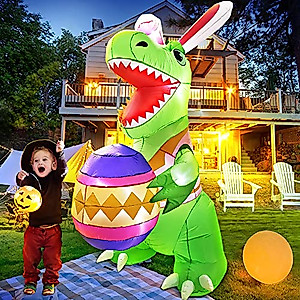 KOOY 8 FT Easter Inflatables Decoration Dinosaur with Eggs,Built in LED Lights Holiday Blow Up Yard Decoration for Holiday Party,Indoor,Outdoor,Garden,Yard Lawn Decor
