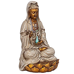Design Toscano EU1017 Asian Goddess Guan Yin Seated on Lotus Outdoor Garden Statue, 12 Inch, full color