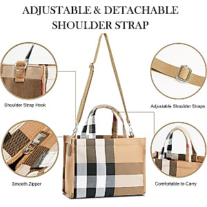 Canvas Tote Bag for Women,Zipper Crossbody Handheld Bag Travel Tote Handbag Shoulder Bag with Purse Satchel Bag (Brown)