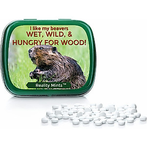 Funny Statement Mints - Breath Fresheners for Adults - Mens Gag Gifts, Stocking Stuffers, Candy Basket Fillers - Sugar-Free - Pocket-Size Metal Tins (Beaver)