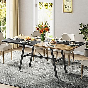 Tribesigns 70.86 inch Dining Table for 6 to 8 People, Industrial Rectangular Kitchen Table with Strong Metal Legs, Large Long Wood Dining Room Table for Living Room, Brown and Black