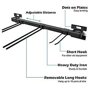ANTOPY Ski Storage Rack for Garage Ski Storage Wall Mount Metal Ski Rack Holder Wall, Holds Up to 10 Pairs of Skis 200lbs for Garage Home Storage Organizer System Snowboard Hanger Tool Storage Racks
