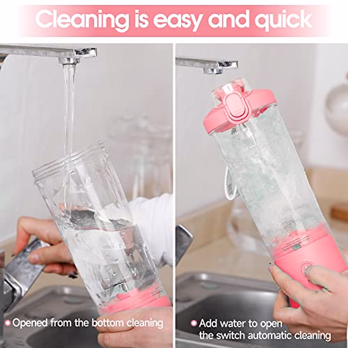 Procoloredfun Portable Blender,Porsonal Mini Blender for Shakes and Smoothies,USB Rechargeable, Fresh Juice Blender With 6 Blades, 20Oz Handheld Blender(pink)