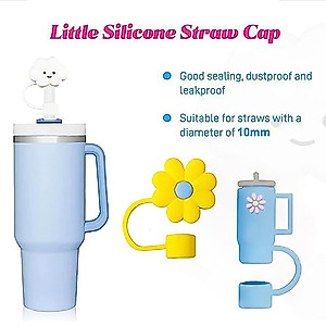 Flower Straw Cover Cap for Stanley Cup Silicone Straw Topper Compatible with 30&40 Oz Tumbler with Handle,Straw Tip Covers 10mm 0.4in for Straw Tip Covers (5Pcs Straw Cover)