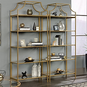 Home Square 2 Piece 5 Shelf Metal Framed Bookcase Set in Satin Gold