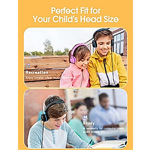 TUNEAKE Kids Headphones, Foldable Stereo On-Ear Kids Headset, 94dB Volume Limited, Adjustable Headband Headphones for Kids Teens, Tangle-Free 3.5mm Jack School Headphones for iPad Tablet, Blue Black