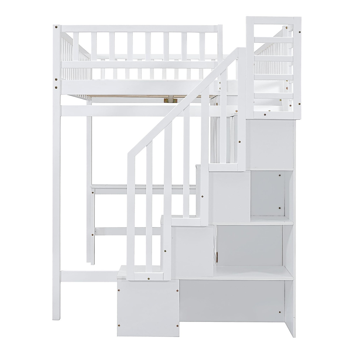 Harper & Bright Designs Full Loft Bed with Stairs and Wardrobe, Wooden Full Size Loft Bed with Desk Underneath, Loft Bed with Storage Staircase and Shelves for Girls Boys Teens,White
