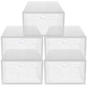 Cabilock 5pcs Shoe Storage Box Clear Plastic Stackable Shoe Organizer Space Saving Foldable Shoe Rack Sneaker Container Bin Holder Display Case