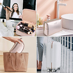 MAANGE 3 Pcs Makeup Bag Portable Travel Cosmetic Bag Large Makeup Bag Organizer with Gold Zipper Waterproof Toiletry Bags for Women and Girls(Rose Gold)