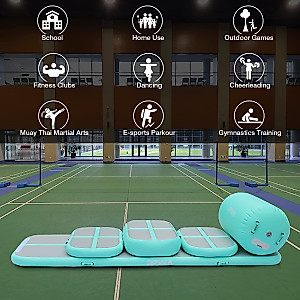 Gymnastics Mat Inflatable Tumbling Mat 4 inches Thickness Air Floor Tumble Air Tumbling Mat Set with Pump for Training Cheerleading Home Use Beach Park and Water Use (Green-5PCS)