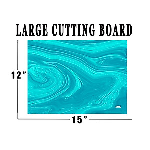 Aqua Blue Textured Marble Art Kitchen Glass Cutting Board Modern Decorative Gift Abstract Wavy Contrast Design