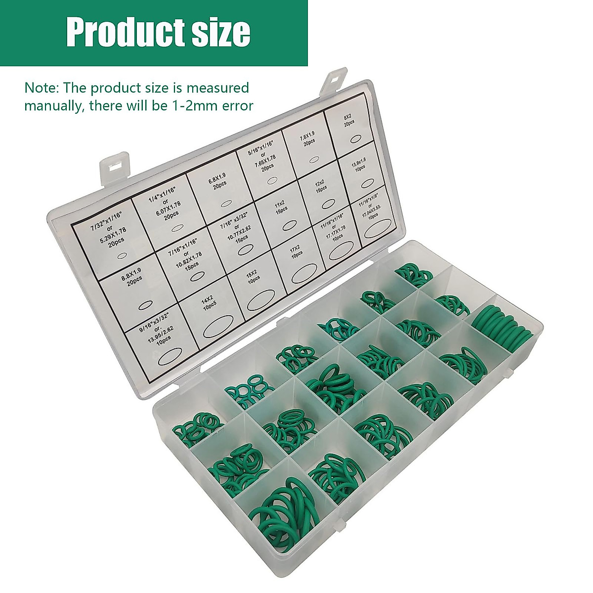 gunhunt 270 PCS Car Seal Ring Classification Kit, 18 Sizes of High Pressure and High Temperature Resistant Rubber O-Rings, Car Air Conditioner A/C Repair Gasket Seal Ring, Universal for Cars (Green)