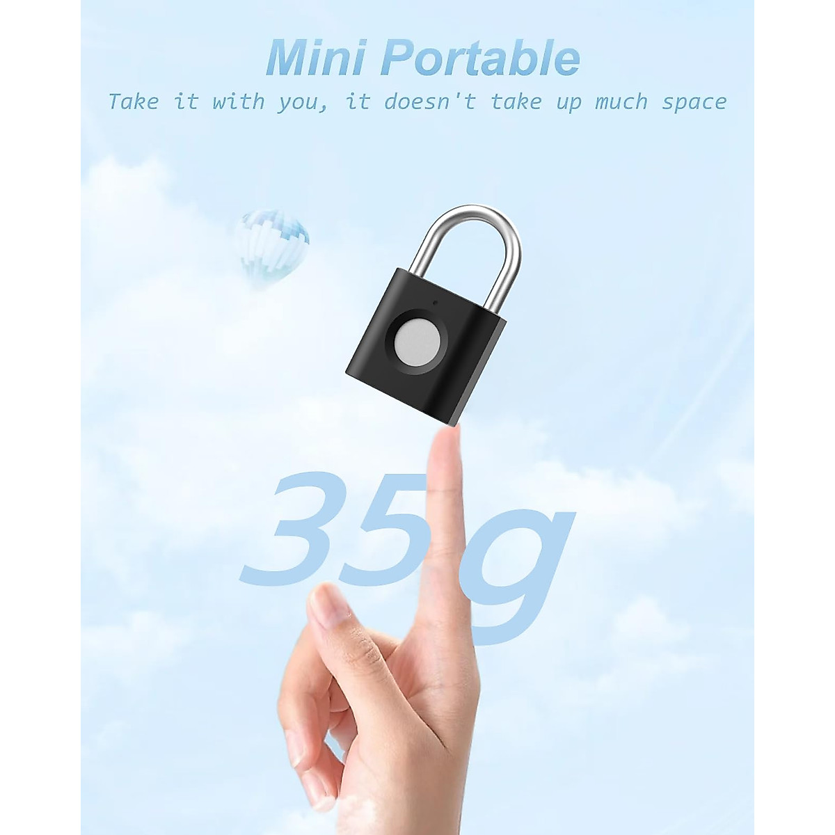 Smart Padlock Gym Lock [2-Pack, Black & Silver] eLinkSmart Mini Fingerprint Padlock, Colourful Metal Keyless Thumbprint Lock for Luggage, School Bag, Toolbox, Gym Locker