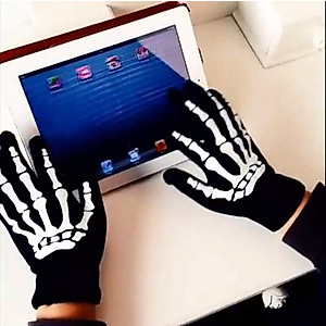 Glovion Skeleton Gloves Winter Gloves for Women Touch Screen Gloves Unisex Skull Full Finger Gloves for Christmas Party Costume Adult Skeleton Hand Gloves