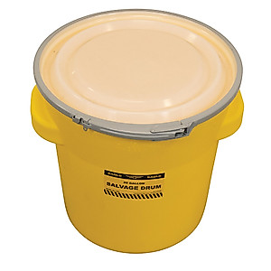 Eagle 20 Gallon Plastic Drum with Lid, Metal Lever-Lock, 20.4"x20.9", Salvage Drum Made of Durable, Lightweight HDPE, Withstands Weather and Chemicals, Made in USA, Yellow, 1654
