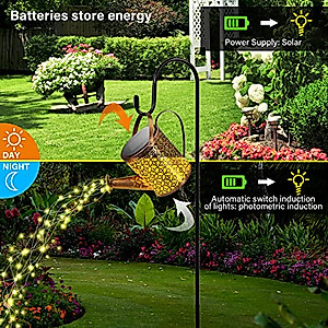 Outdoor Solar Watering Can Lights with holder, Solar Garden Lights, Metal Solar Lanterns Waterproof Garden Decor String Lights,Hanging Solar Lights for Yard Landscape,Pathway,Lawn,Patio,Walkway,Party