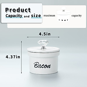 Bacon Grease Container Keeper with Crystal Lid and Strainer, 12 oz Ceramic Frying Oil Storage Can Container for Countertop,Farmhouse Kitchen Decor (Silver)