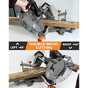 DWT Sliding Miter Saw, 12-inch Compound Miter Saw with Double Bevel Cutting(-45°/0°/+45°)/Laser Guide/9 Positive Stops/3800RPM, 15Amp Miter Saw with Extension Table, 4.2x13in Cutting Capacity-HM1247A