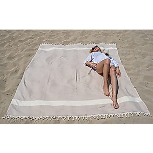 DEMMEX 2022-90x82 Inches XXXL Turkish Cotton Multipurpose Blanket, Throw Blanket Bedspread, Beach Picnic Blanket 3lb (Beige)