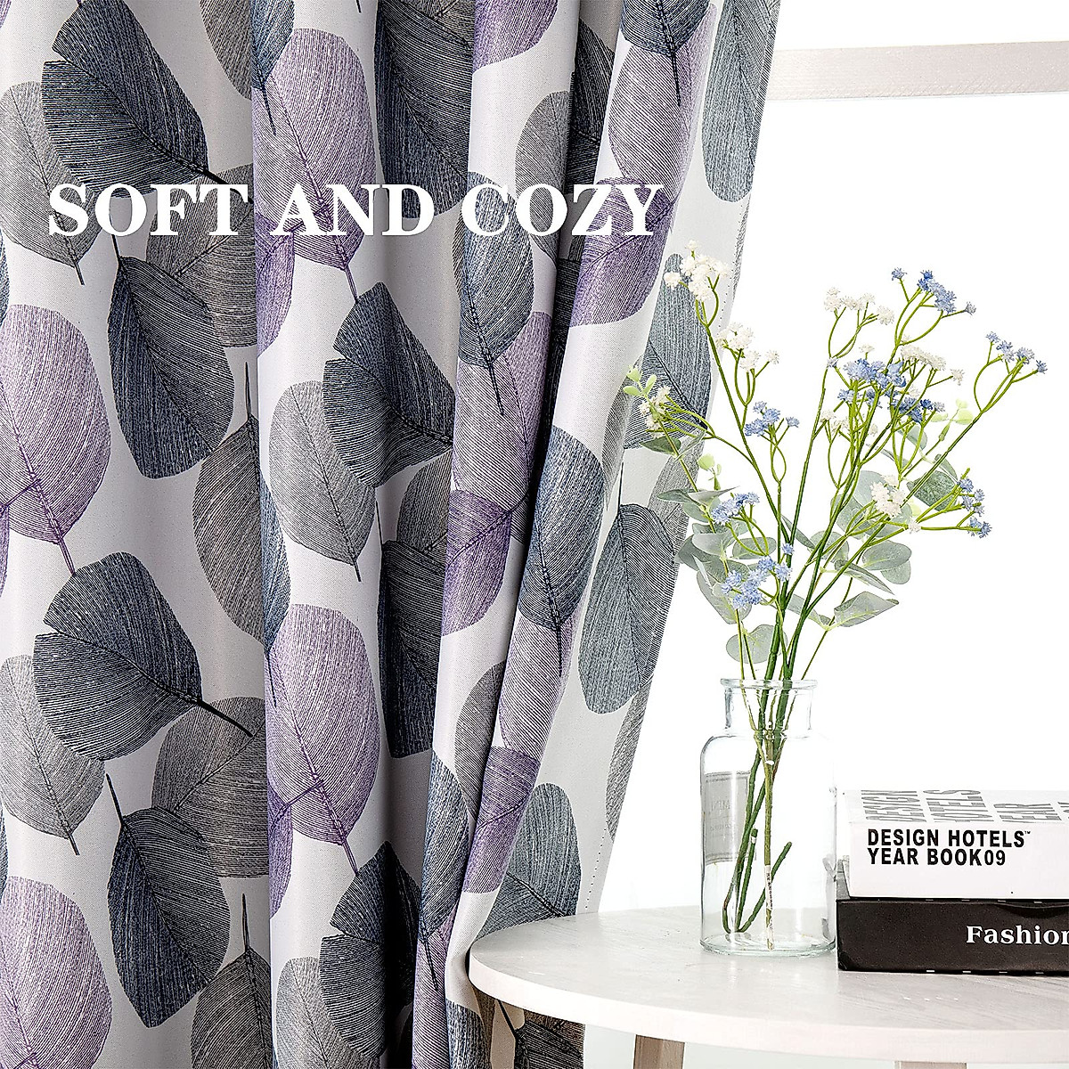 MRTREES Leaves Printed Valance Curtains 16 inch Room Darkening Grey Kitchen Curtain Valances Living Room Leaf Print Triple Weave Multi Color Window Treatment Bedroom 1 Panel Rod Pocket