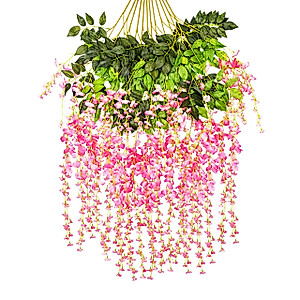 Ivyue 12sPack Wisteria Vine Artificial Silk Wisteria Lane Rattan Fake Wisteria Artificial Flowers Garland Hanging Flowers Wisteria Bush for Home Garden Party Wall Wedding Decoration 3.6feet (Pink)