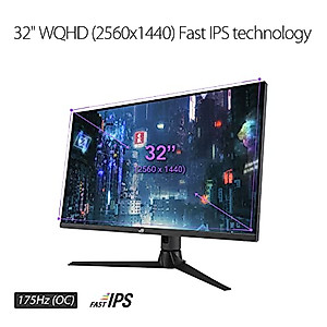 ASUS ROG Strix 32” 1440P Gaming Monitor (XG32AQ) - QHD (2560 x 1440), Fast IPS, 175Hz (OC), 1ms, G-SYNC compatible, Variable Overdrive, Eye Care, DisplayHDR 600, DisplayPort, HDMI, USB, 96% DCI-P3