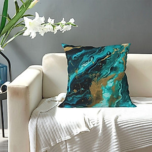 AdaNti Turquoise Blue Gold Marble Print Throw Pillow Cover Square Soft Cushion Cover Throw Pillow Case for Home Decor Living Room Bed Couch Car 20"x20"