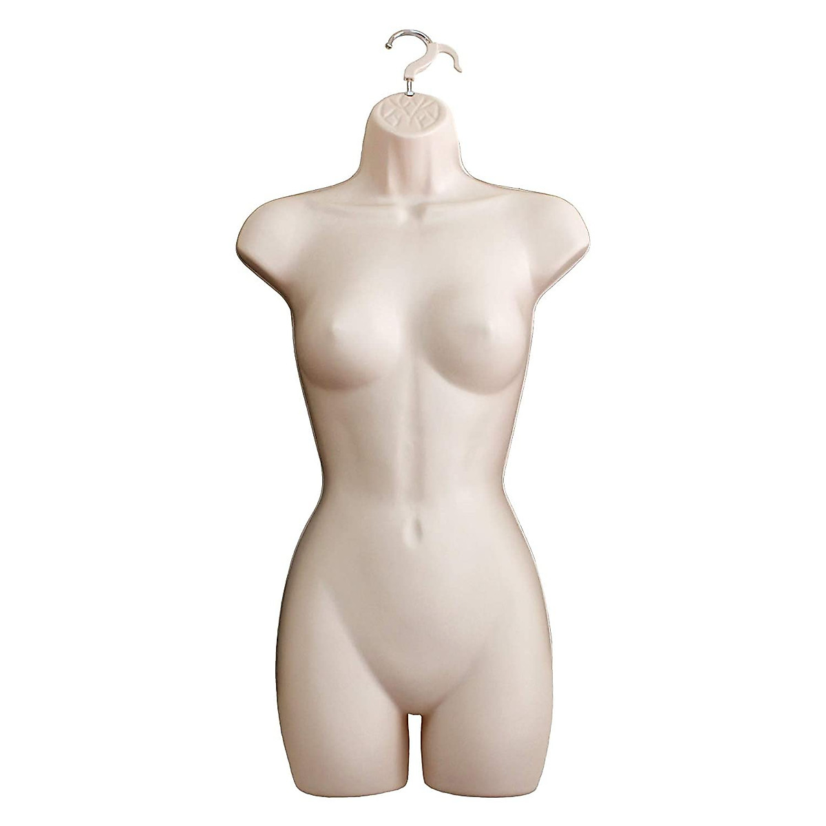 DisplayTown Flesh Female Mannequin Hip Long Hollow Back Body Stackable Dress Form with Hanging Hook for Tshirt Display, Countertop, Craft Shows, Photos and Design, S-M Clothing Size
