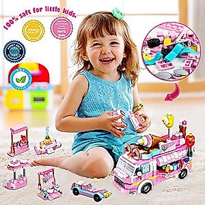 Vatos Girls Building Blocks Toys - 553 Pieces Ice Cream Truck Set Toys for Girls 25 Models Pink Building Bricks Toys STEM Toys Valentines Day Gifts for Kids Girls Age 6-12 and Up