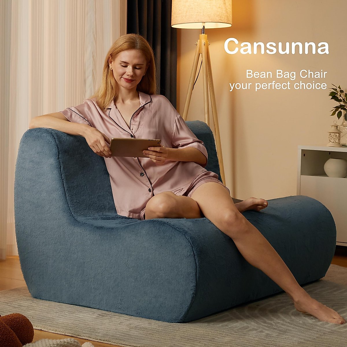 Cansunna Loveseat Bean Bag Chair, Bean Bag Couch Lazy Beanbag Sofa Large Armless Comfy Chair Sofa for Adults, with High Density One-Piece Foam Filling (Large)