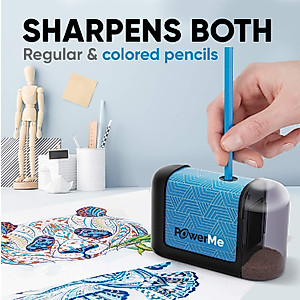 PowerMe Electric Pencil Sharpener - Battery Operated, for Home, Office, School, Artist, Students – Ultra Portable Automatic Pencil Sharpener, ideal for No. 2 And Colored Pencils (Drawing, Coloring)