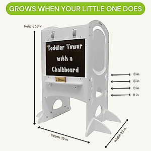 Little Partners Learning Tower Limited Edition Toddler Tower Step Stool Activity Center, Wooden Kids Learning Tower Standing Platform with Adjustable Height, Chalkboard, Safety Rails (Soft White)