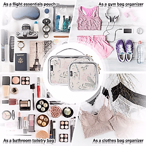 Roses Buds Dragonflies Clear Makeup Bag Waterproof Toiletry Bag Travel Bags Cosmetic Organizer Make Up Pouch for Toiletries Women Men Airplane Gym Travel Essentials 2 Packs