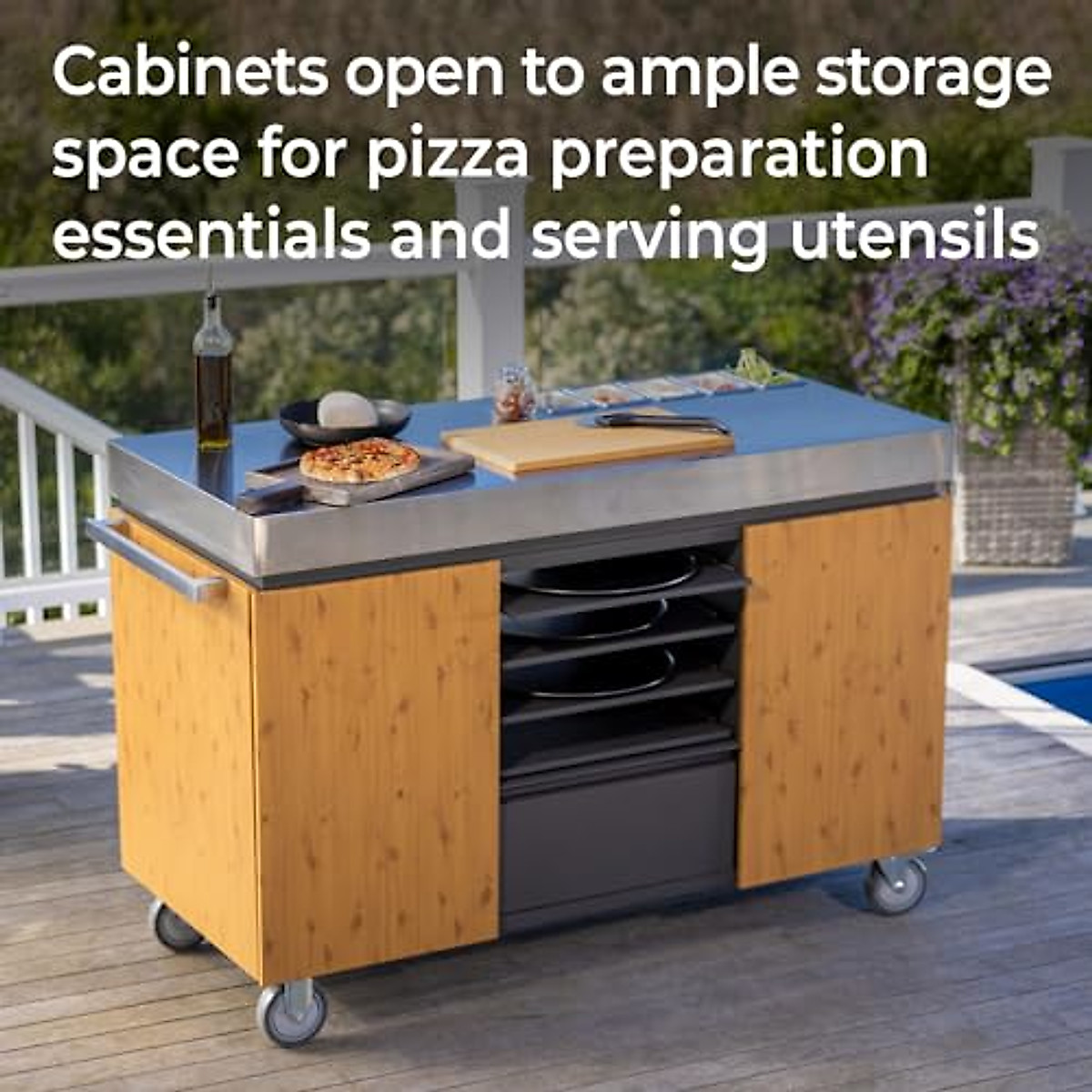 Everdure Pizza Oven Station - Preparation Cart with Stainless Steel Countertop, Four Slide Out Shelves, On Wheels for Portability