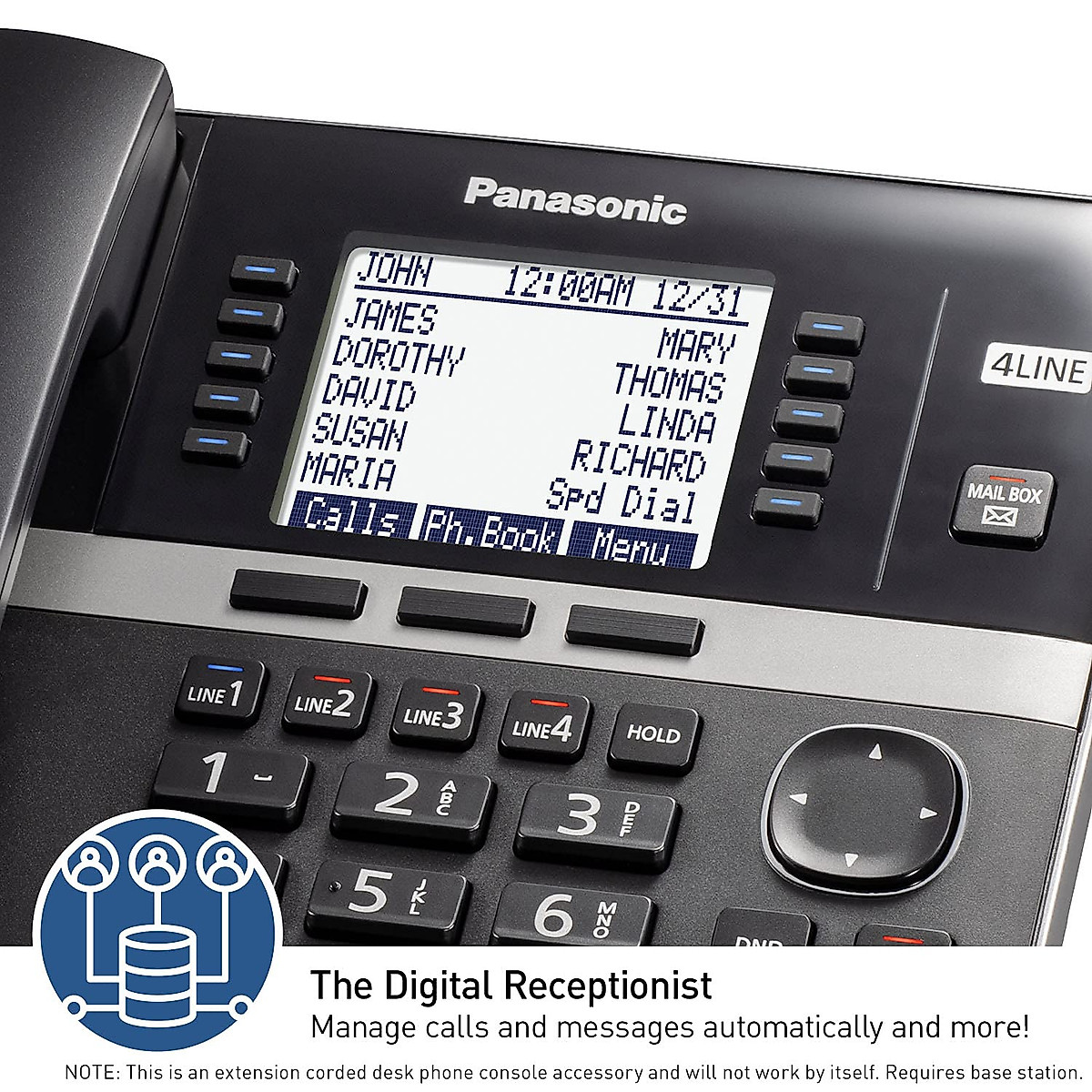 Panasonic Office Phone, Corded Extension Desk Phone Accessory to Connect Wirelessly to Expandable Base Station - KX-TGWA40B (Black)