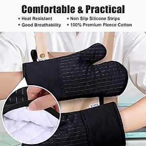 AORESAC Oven Mitts and Pot Holders Set, 500°F Heat Resistance and Flexible Oven Gloves for Kitchen Cooking, Non-Slip Silicone Surface and Soft Quilted Liner, 4 Pieces Set, 13 Inches