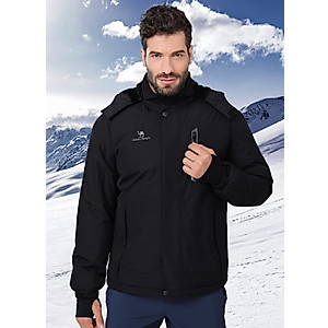 CAMEL CROWN Men's Winter Ski Jackets Warmth Coat Waterproof Detachable Hood Windproof Fleece Lined for Mountain Snow