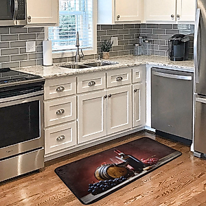 Red Wine Glass Grapes Kitchen Rug Romantic Floor Comfort Mats Bath Rugs Entryway Welcome Non Slip Area Rug for Bedroom Living Room Doormats Home Decor 39" X 20"