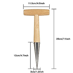 ZOEYES 2 PCS 11 Inch Stainless Steel Hand Dibber Garden Tools with Wooden Handle, Dibbler Bulb Planter, Wooden Sow Dibbers for Sowing Seeds, Transplanting Plants, Planting Bulbs, Digging, Gardening
