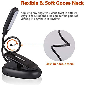 LEPOWER Clip on Book Light/Reading Light/Clip Light with 5 LED Eye Care, 3 Color Changeable, Portable Reading Lamp, Battery & USB Operated, Bed Light for Kids, Bookworms, Students(Black)