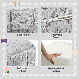 ALIMORDEN 3-in-1 Modular Toddler Couch, Glow-in-The-Dark Dinosaurs Flip Out Kids Couch, Nugget Couch with Two Ottomans and Side Pocket for Boys and Girls, Grey