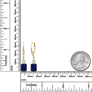Gem Stone King 18K Yellow Gold Plated Silver Blue Created Sapphire Dangle Earrings For Women (5.40 Cttw, Gemstone September Birthstone, Octagon 9X7MM)
